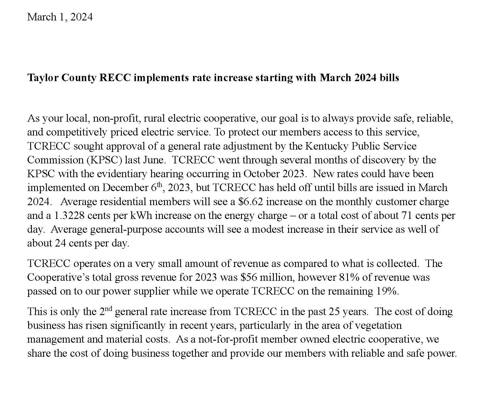 Press Release | Taylor County RECC